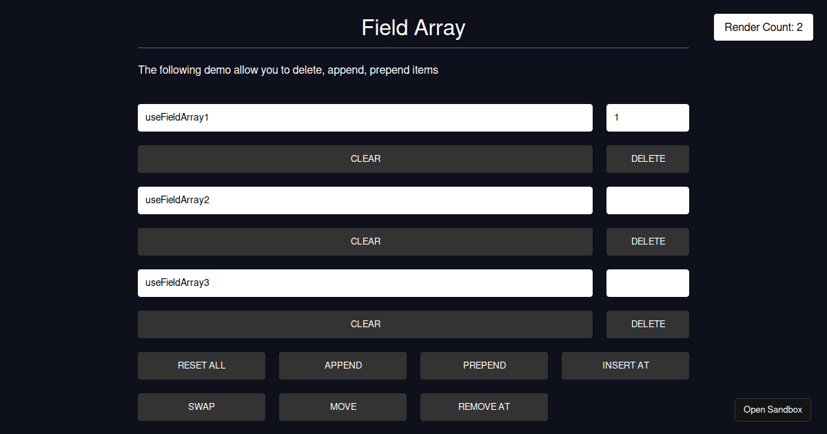 React Hook Form Usefieldarray Codesandbox