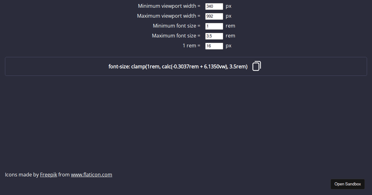 Font size using clamp() - linear interpolation based on viewport width - Codesandbox