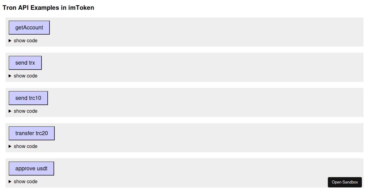Tron API Examples - Codesandbox