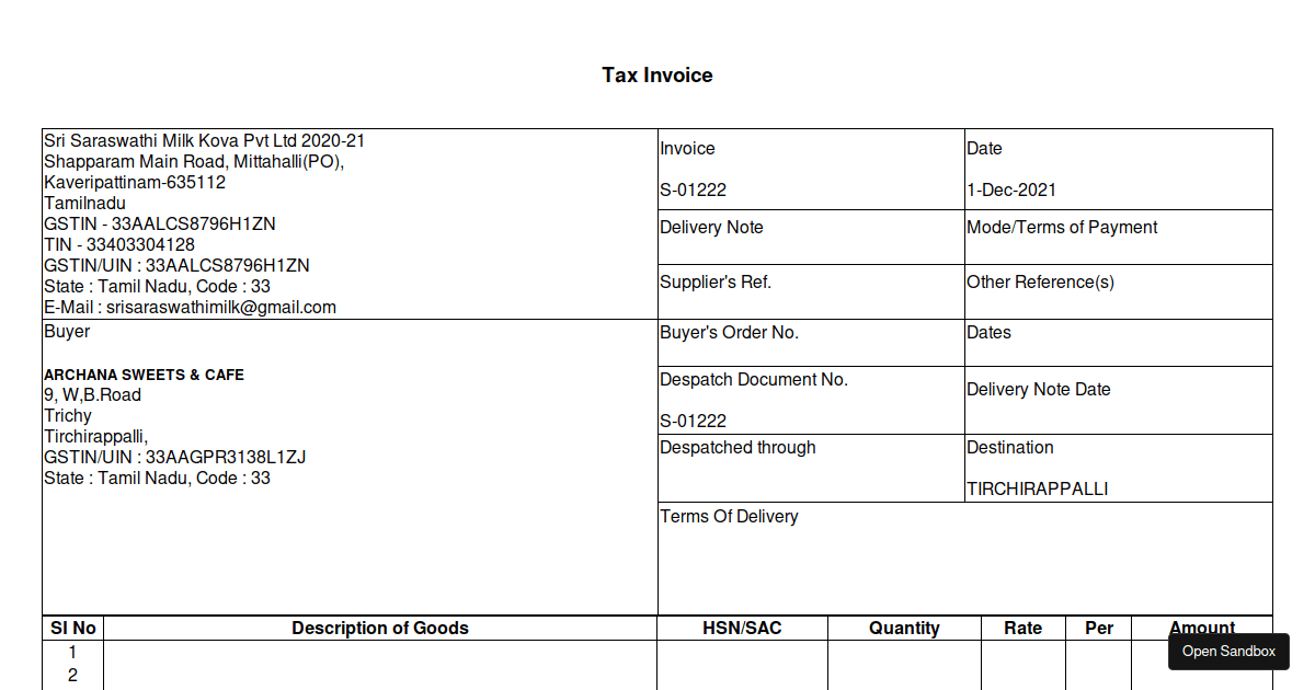 Tax Invoice - Codesandbox