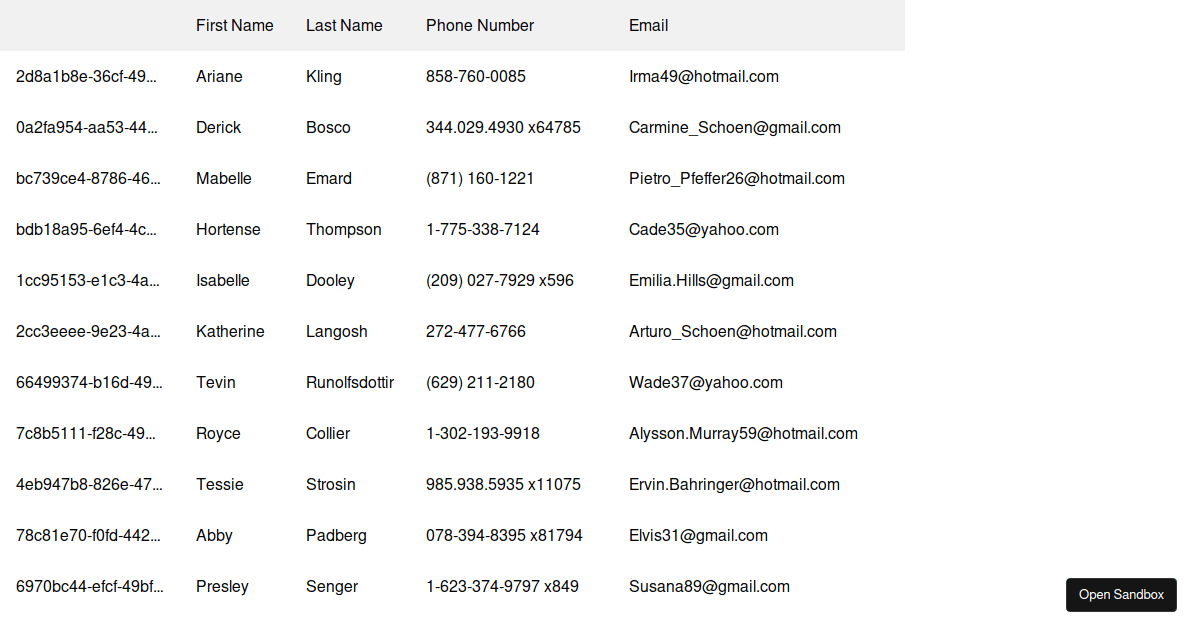 React Grid Table - Codesandbox