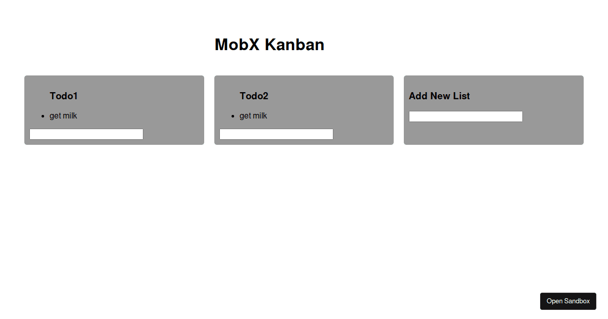 Mobx4+React Intro: Example D2 - Codesandbox