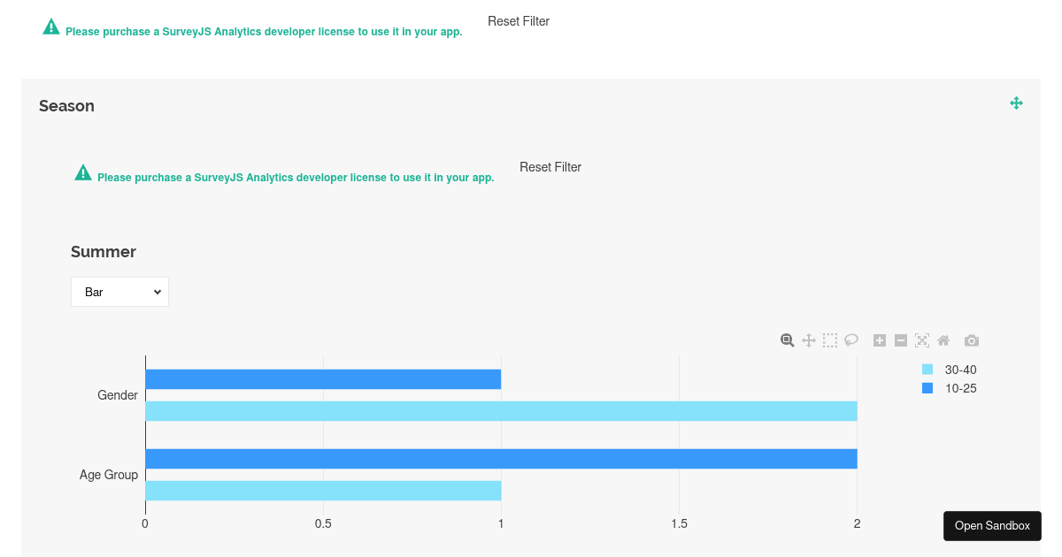 Add SurveyJS Analytics to a React Application (forked) - Codesandbox