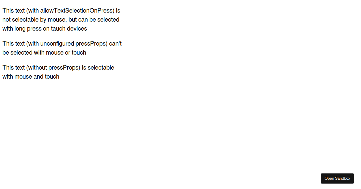 React Aria Text Selection Issue Codesandbox