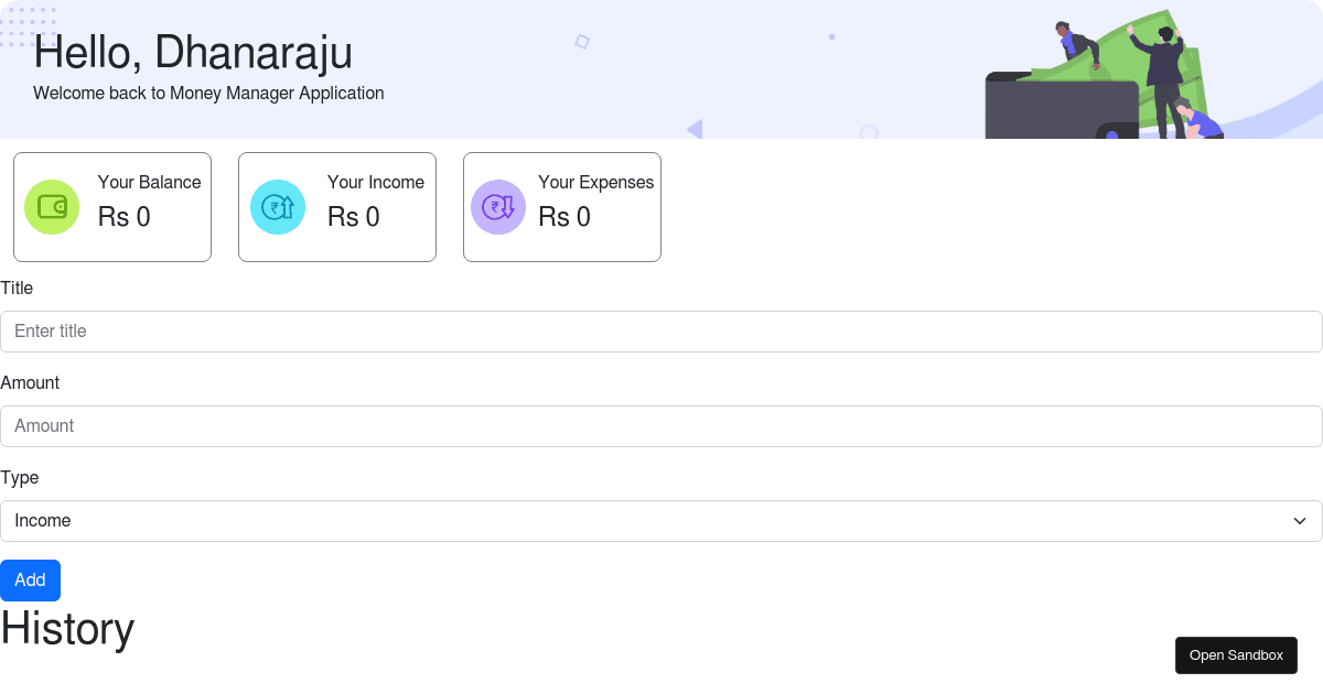 Money Manage Application - Codesandbox