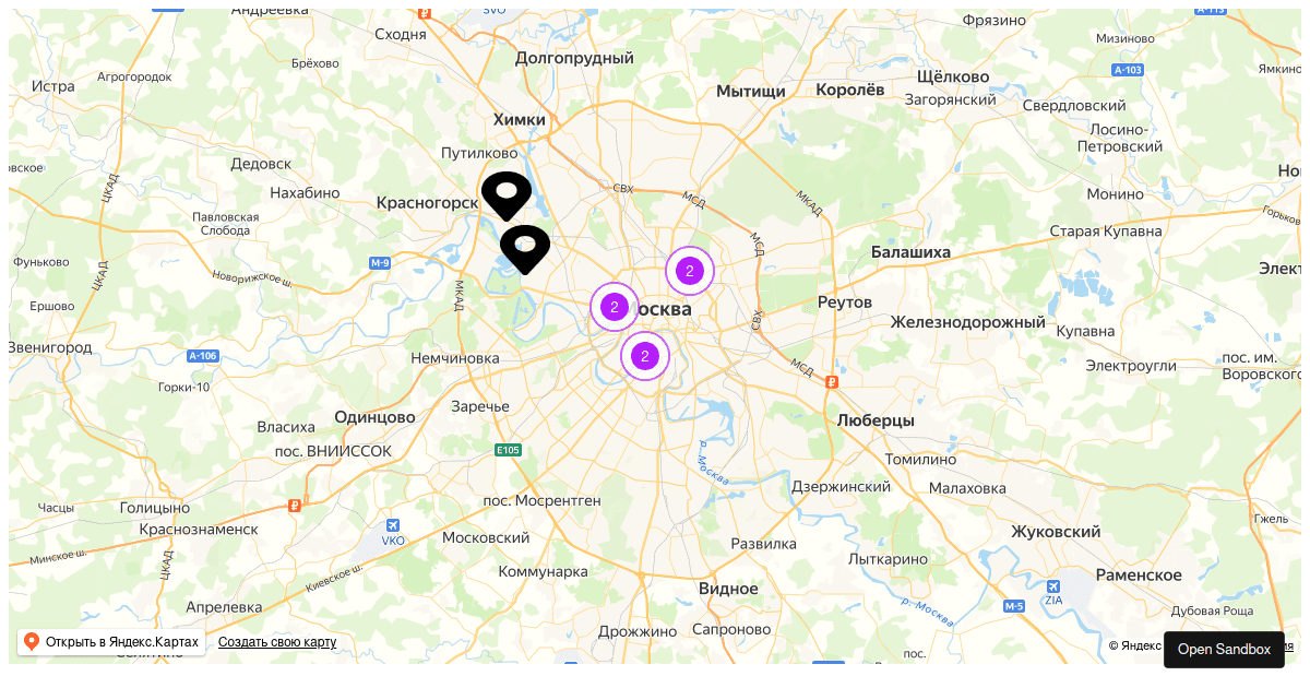 react-yandex-maps Markers - Codesandbox