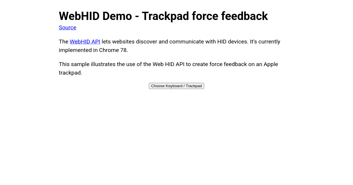 WebHID Demo - Trackpad force feedback - Codesandbox