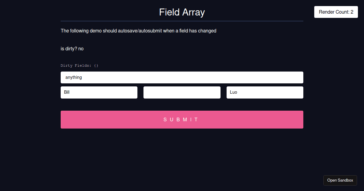 React Hook Form - Auto Save - Codesandbox