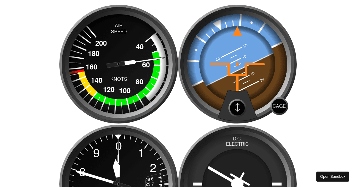 six-pack-flight-instruments (forked) - Codesandbox