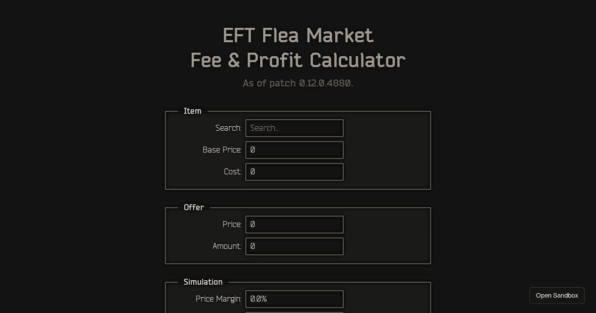 EFT Flea Market Fee & Profit Simulator (forked) - Codesandbox