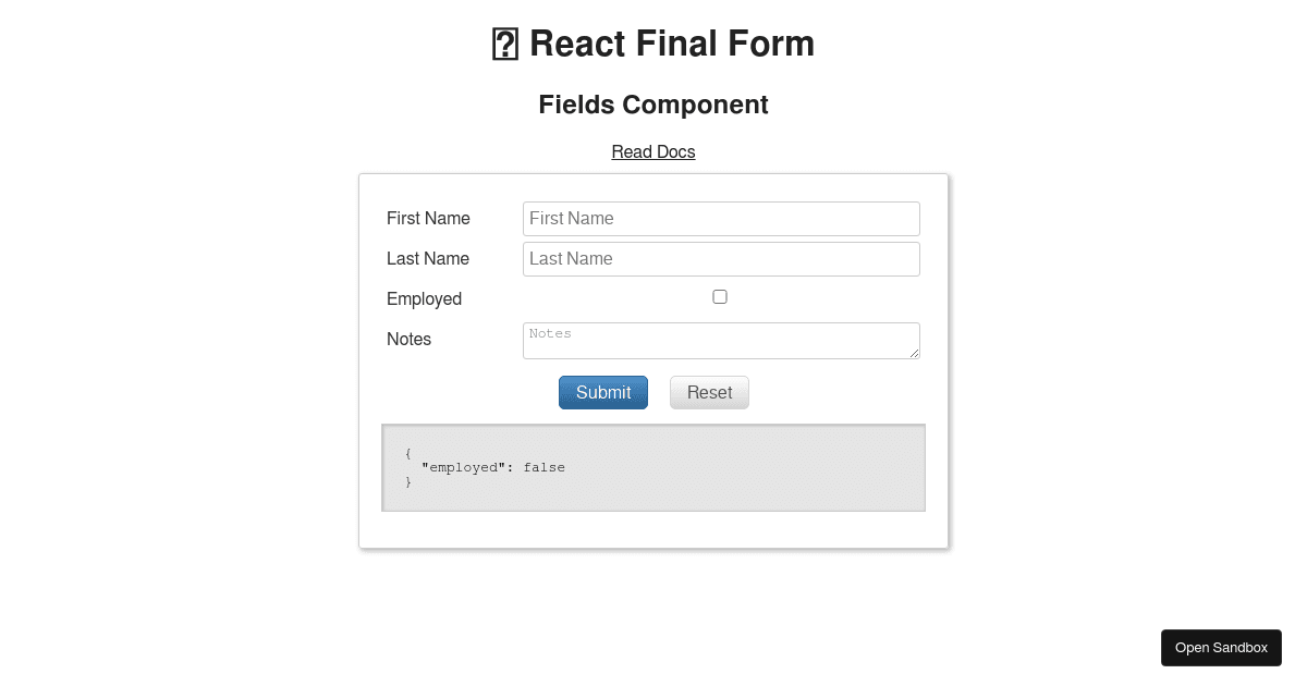 🏁React Final Form: Fields Component - Codesandbox