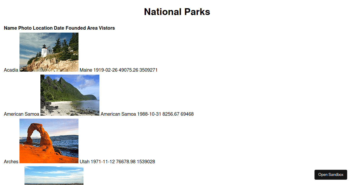 national parks - react app - Codesandbox