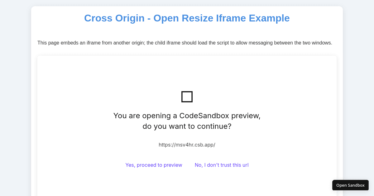 cross-origin open-iframe-resizer - Codesandbox