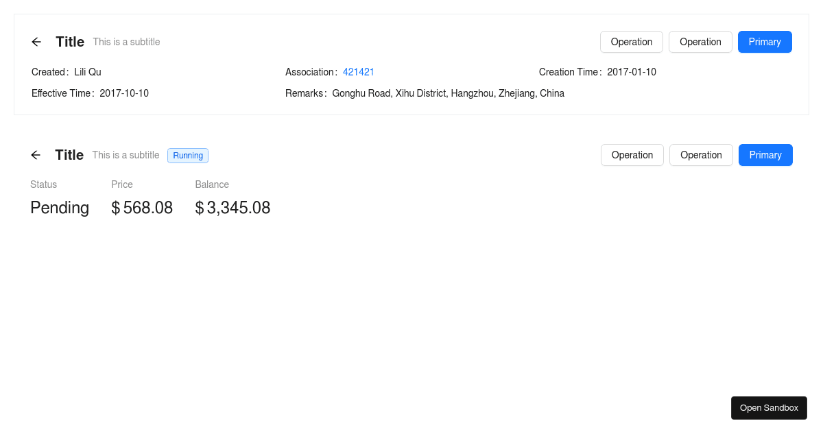 Various forms of PageHeader - ant-design-vue@4.0.0 - Codesandbox