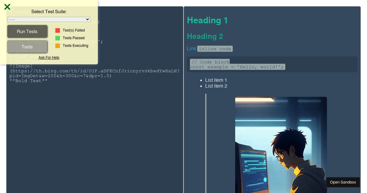 Markdown Previewer Codesandbox