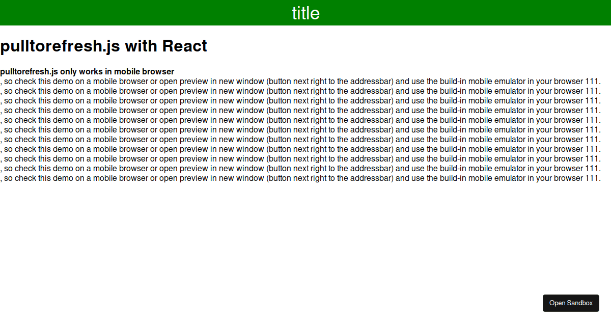 PullToRefreshJS with React - Codesandbox