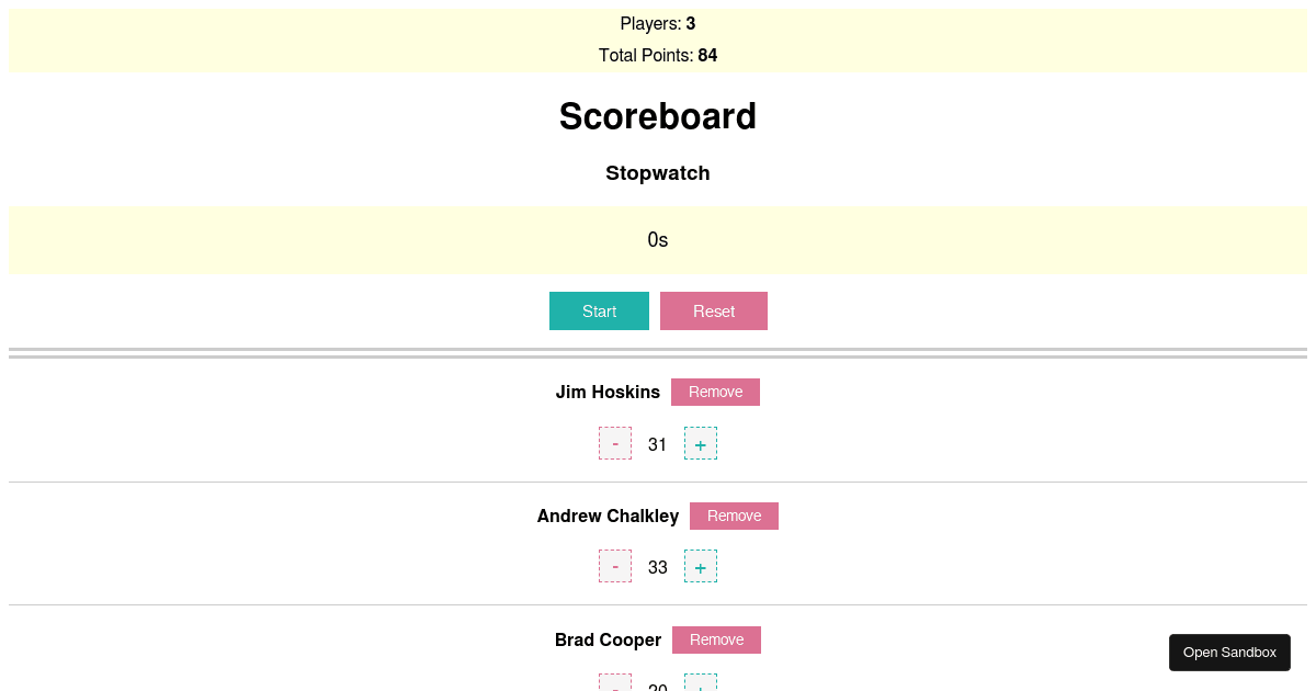 Scoreboard mini app - Codesandbox