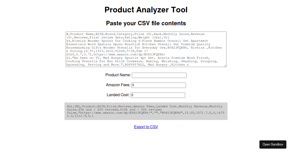 product-analyzer - Codesandbox