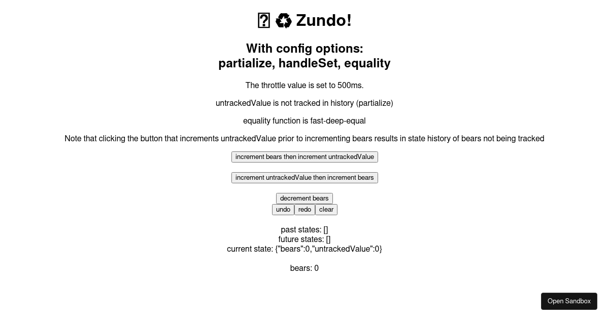 Zundo with partialize and deep-equal - Codesandbox