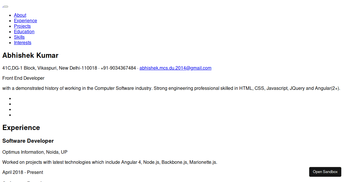Resume Codesandbox resume-codesandbox