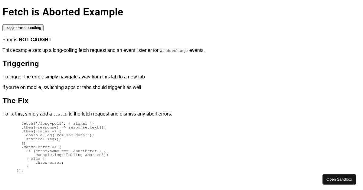 Polling Abort Error Codesandbox