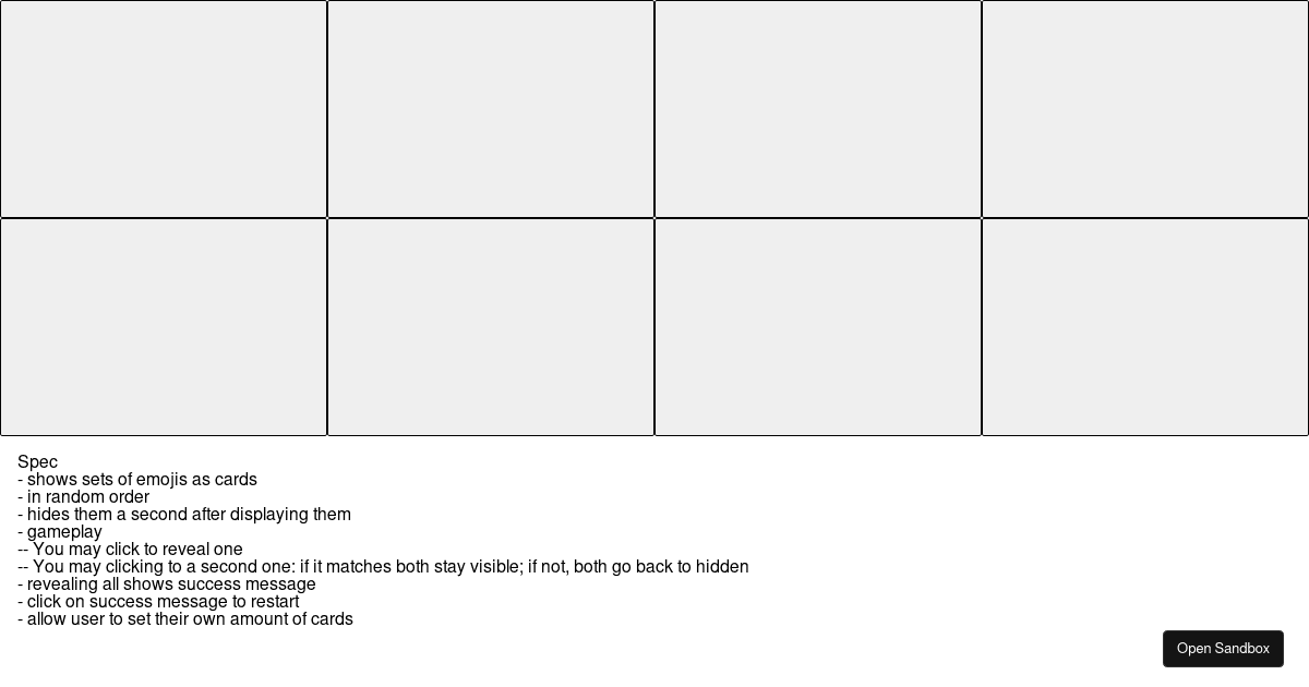 Memory Game Forked Codesandbox