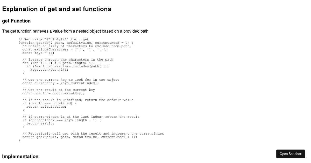 Lodash set and get method polyfill - Codesandbox Lodash set and get method polyfill - Codesandbox