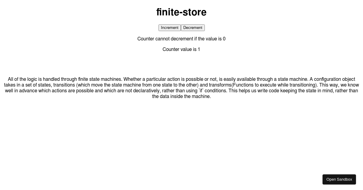 Finite-store React - Codesandbox
