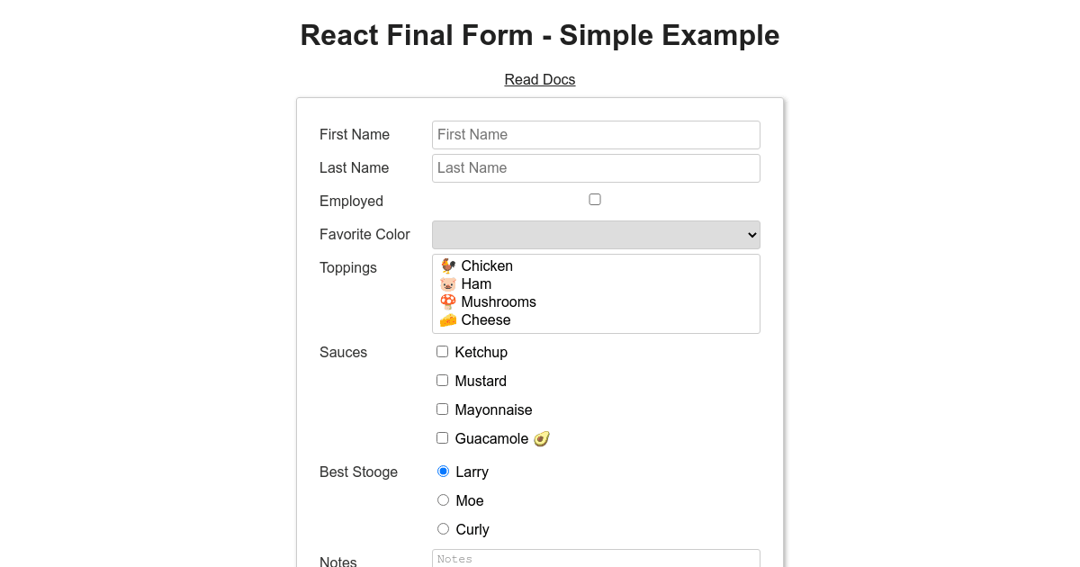 React Final Form Simple Example Codesandbox