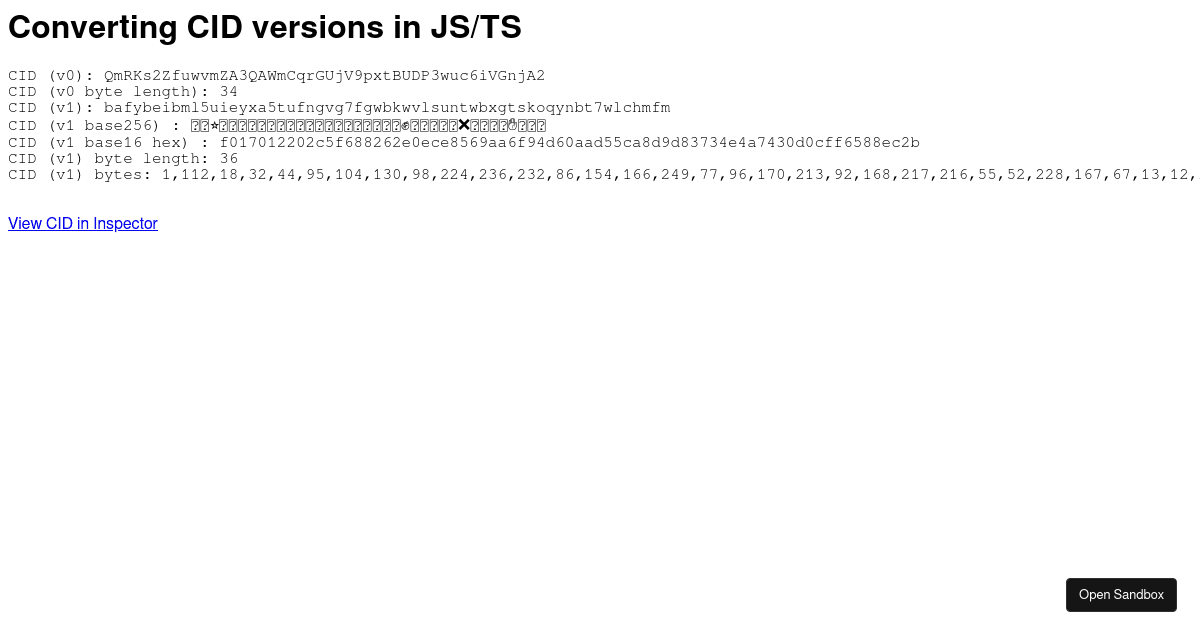 Converting between CID versions - Codesandbox