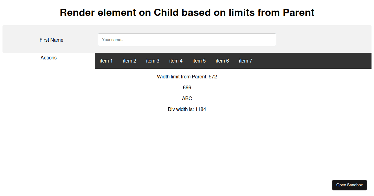Navbar based on parents element size - Codesandbox
