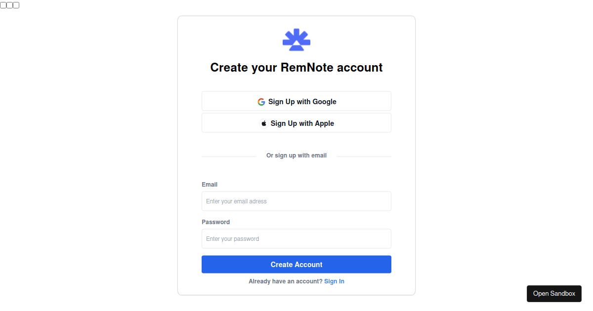 RemNote Login Tailwind CSS - Codesandbox