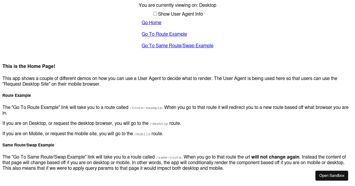 User Agent Hook - Codesandbox