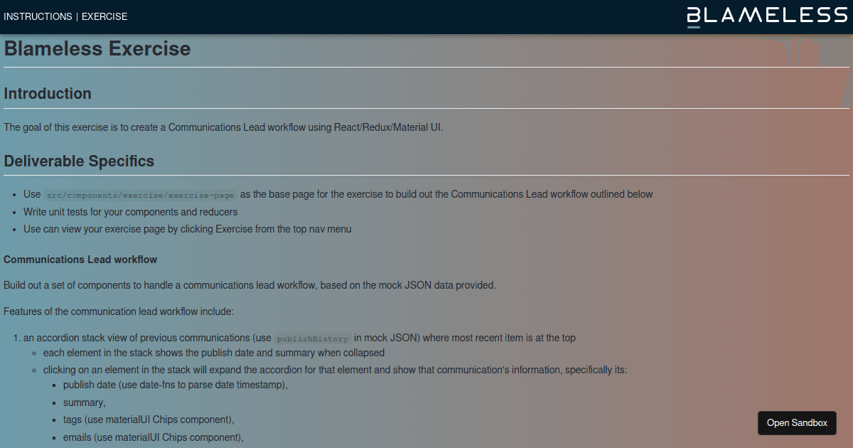 Blameless Exercise TS (forked) - Codesandbox