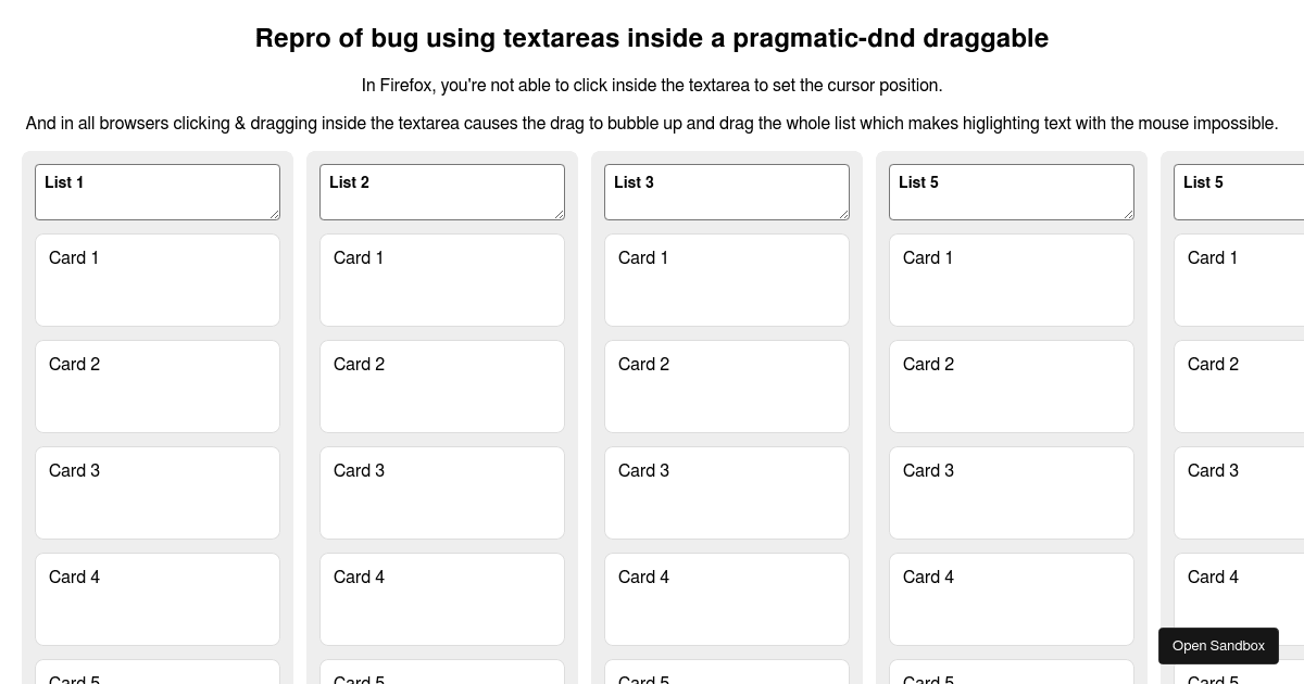 Pragmatic DND Textarea Bug - Codesandbox