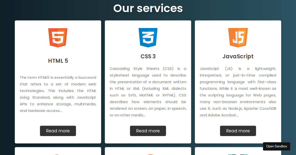 React Js Responsive Services Section Codesandbox