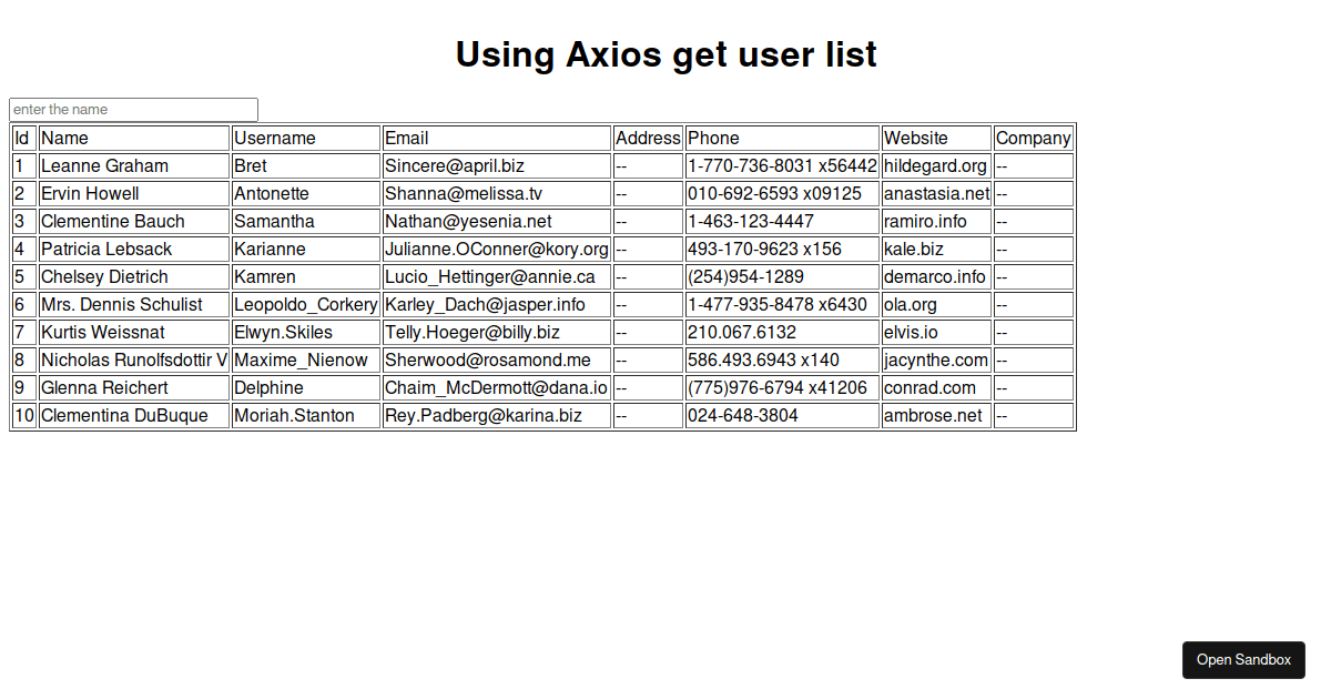 Axios-DataTable - Codesandbox