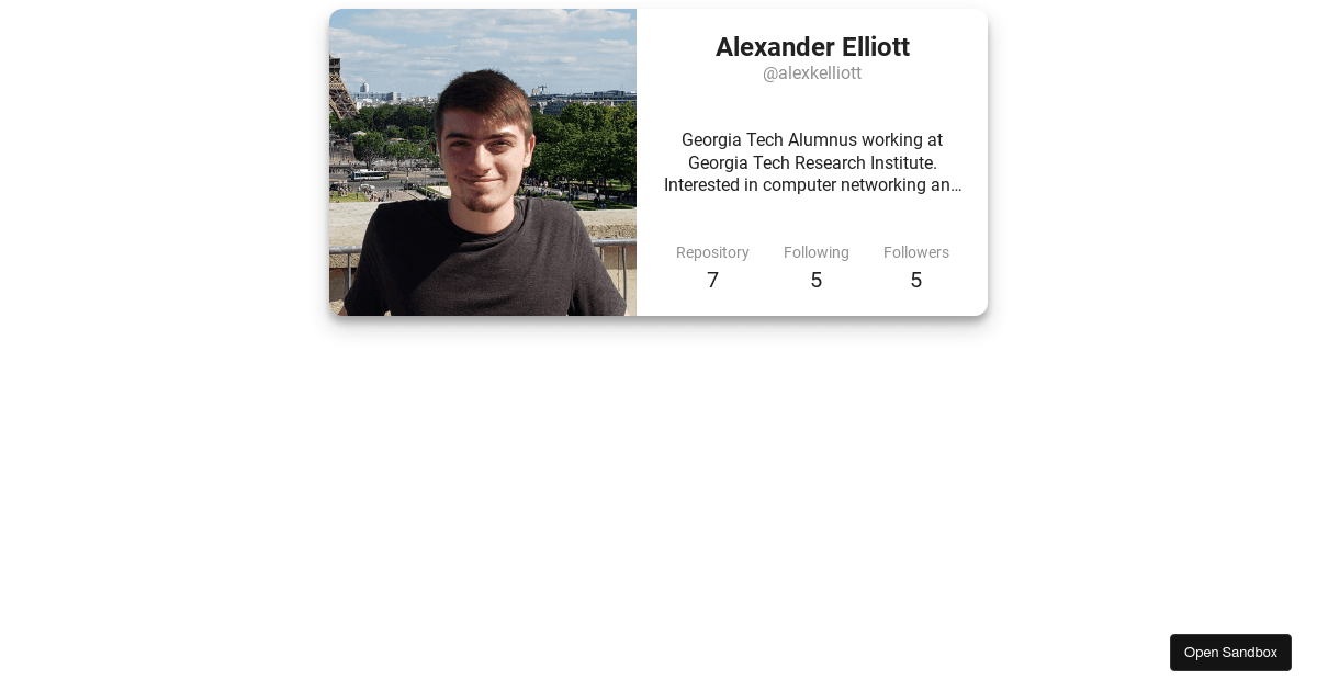 github-profile-card-component (forked) - Codesandbox
