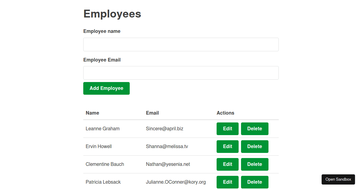 CRUD Employees with APIs - Vue Tutorial - Codesandbox