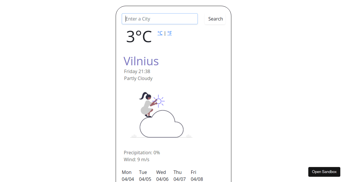 weather app wireframe - Codesandbox