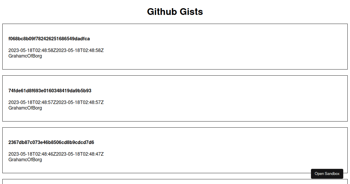 Fetching Github Gists (React) - Codesandbox