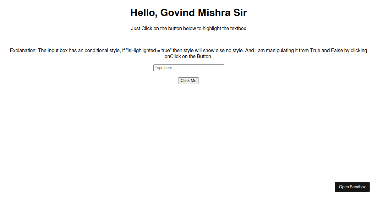 Highlight Textbox On Clicking Button Codesandbox