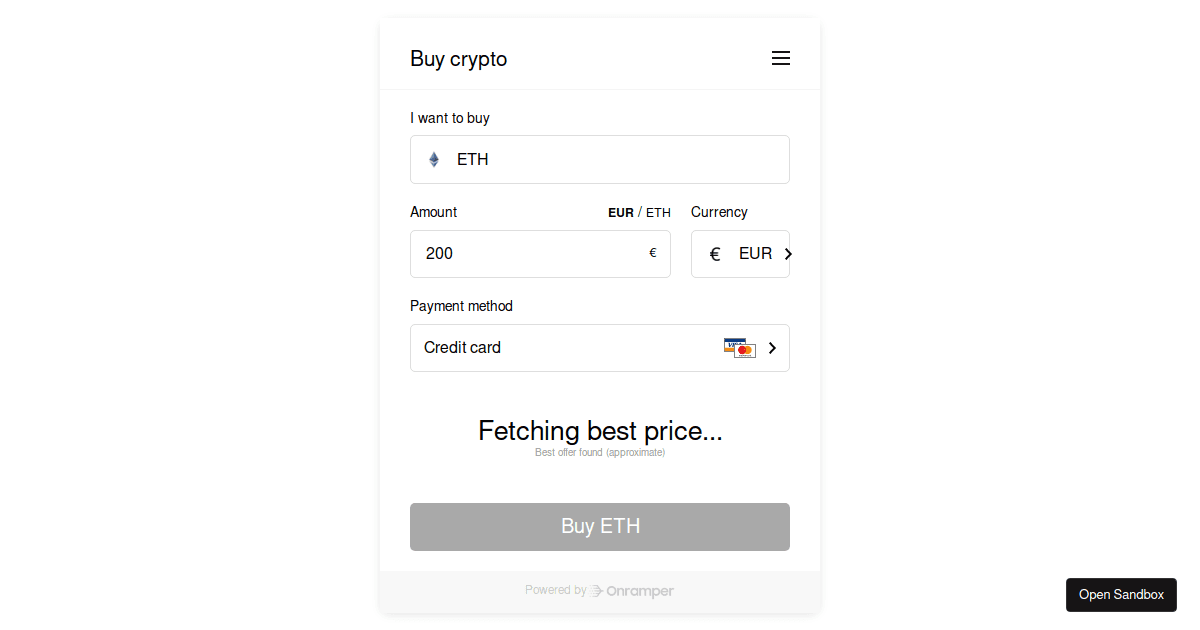 Onramper widget - React component - Codesandbox