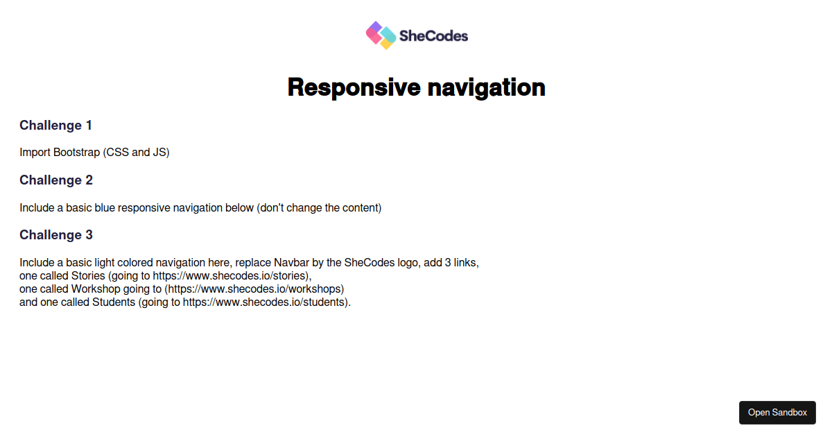 Responsive navigation challenge - Codesandbox