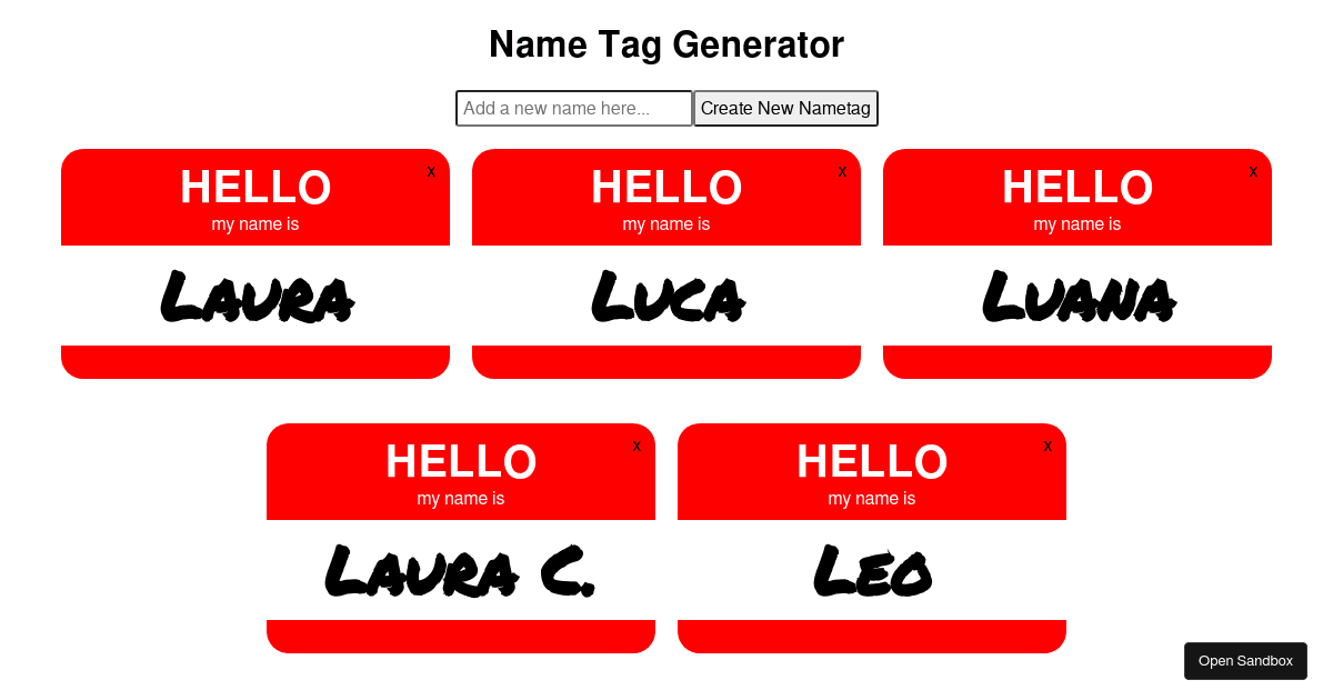 lauramarkus/React-Name-Tag-Generator - Codesandbox
