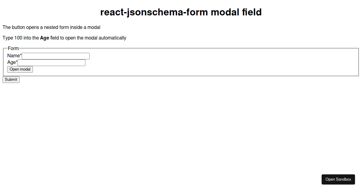 react-jsonschema-form-modal-field - Codesandbox