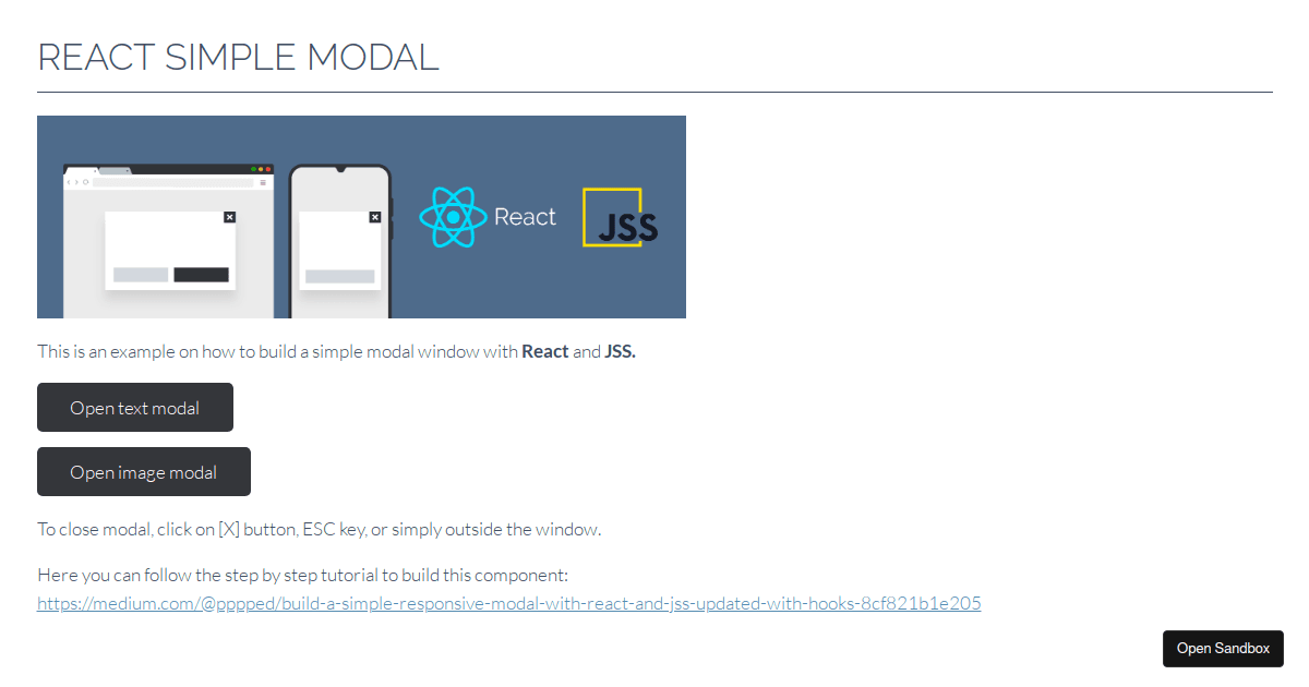 React Simple Modal 2.0 - Codesandbox