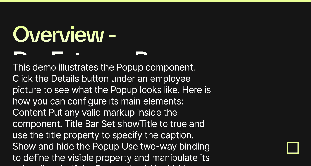 Overview - DevExtreme Popup - Codesandbox
