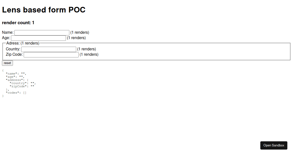 Lens based form POC - Codesandbox
