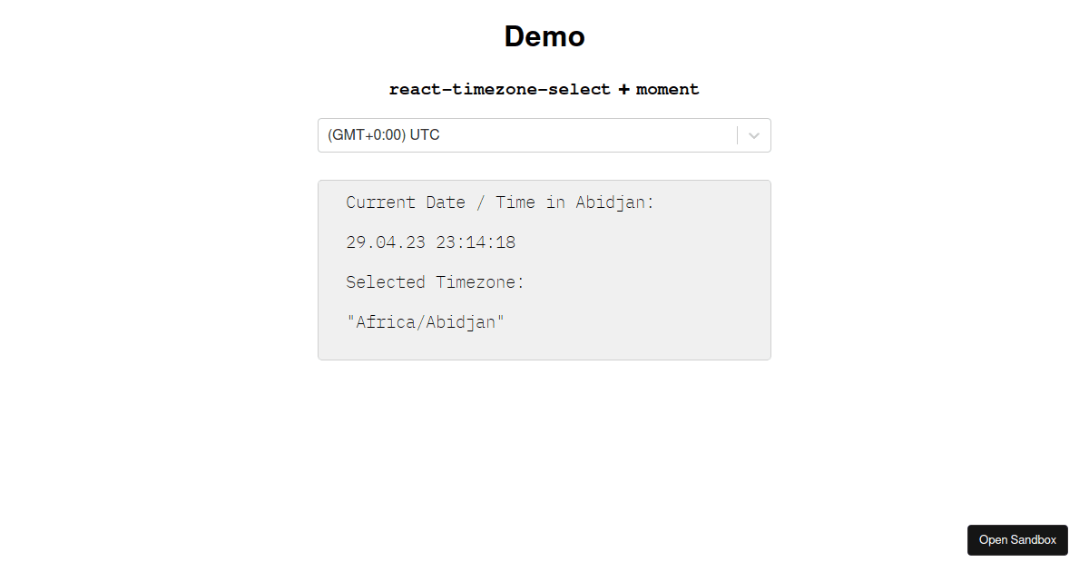 React Timezone Select Usage Moment Forked Codesandbox